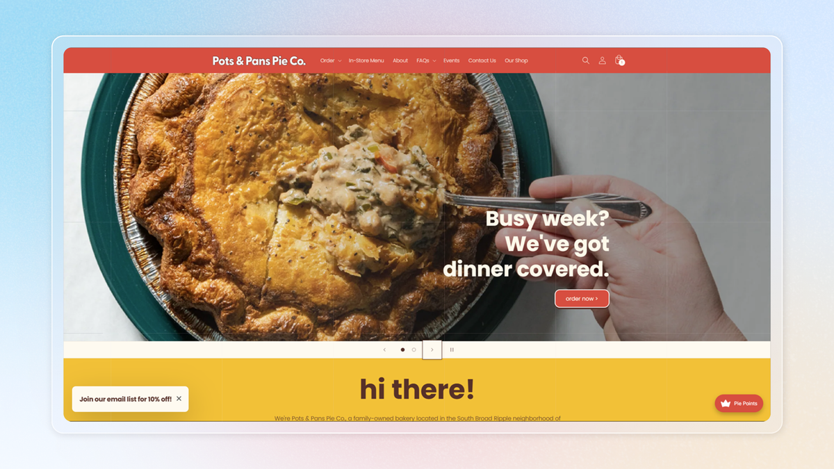 Shopify loyalty program case study with Pots & Pans Pie Co.